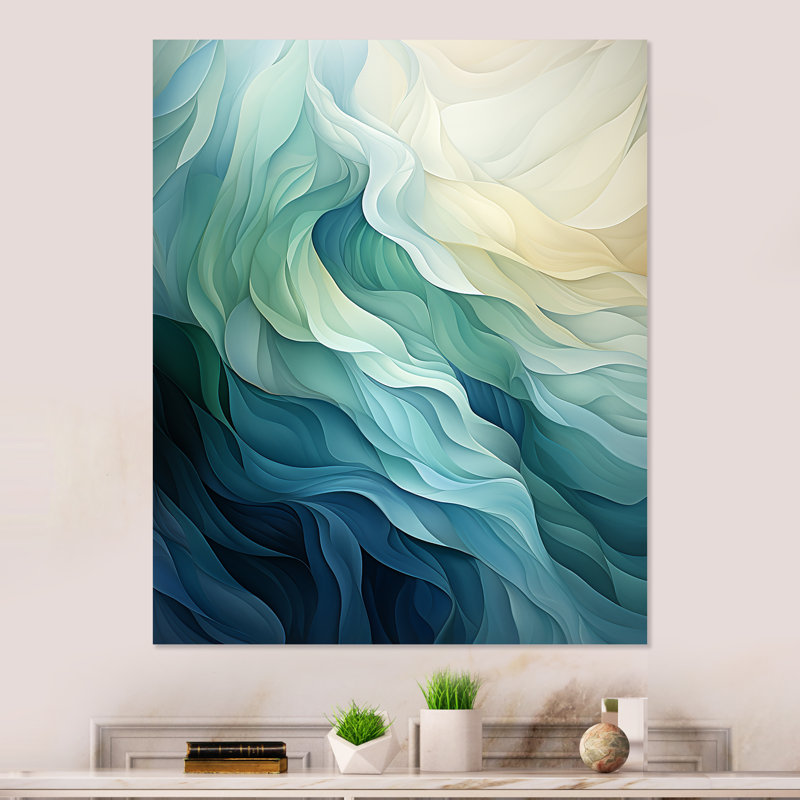 Ivy Bronx Gree And White Sway Wave Serenity IV - Geometric Metal Wall Art | Wayfair